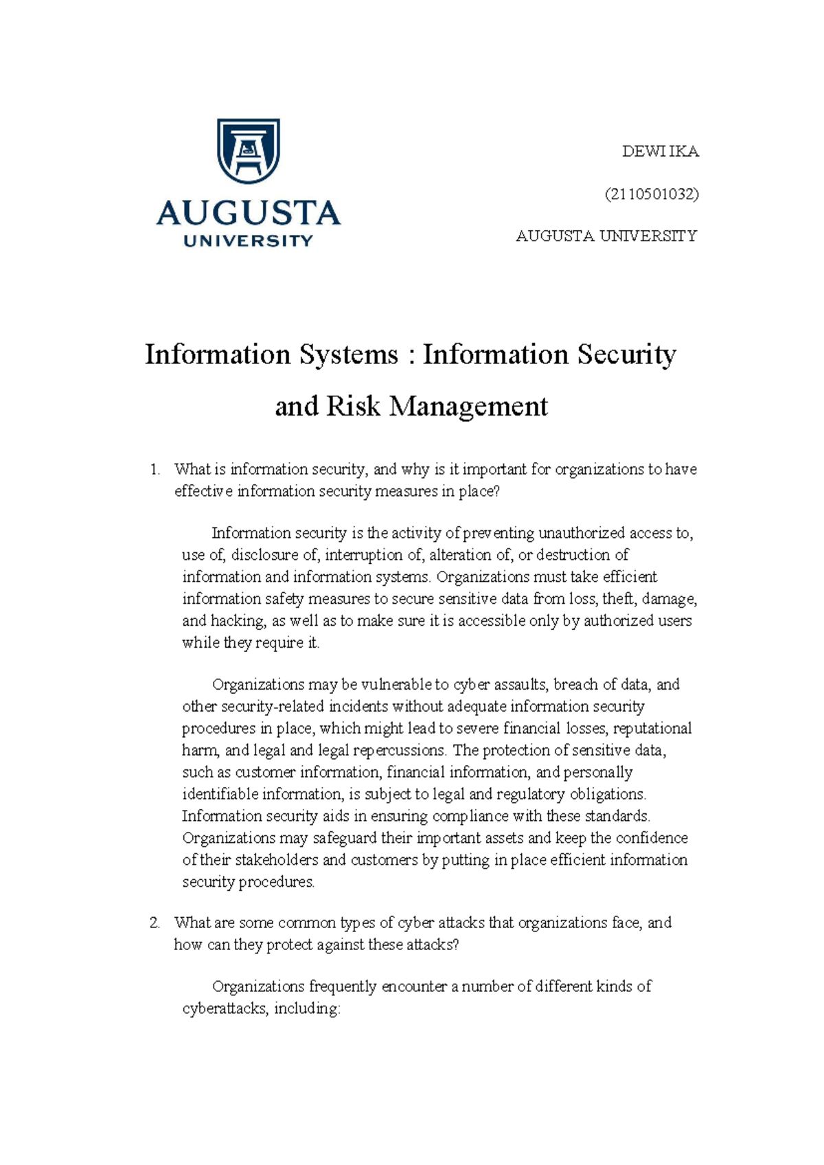 Information System Chapter 5 (assignment) - DEWI IKA (2110501032) AUGUSTA UNIVERSITY Information ...