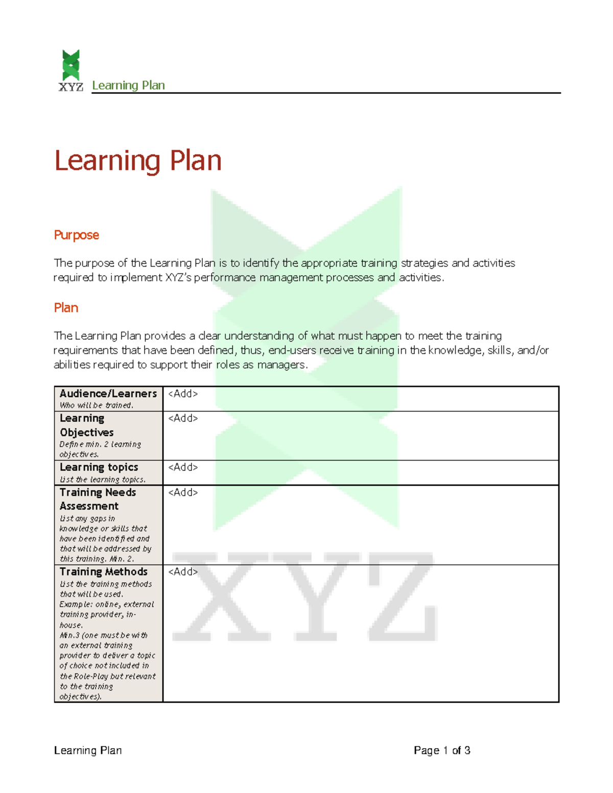 Learning Plan - Project Management Policies and Procedures - Learning ...