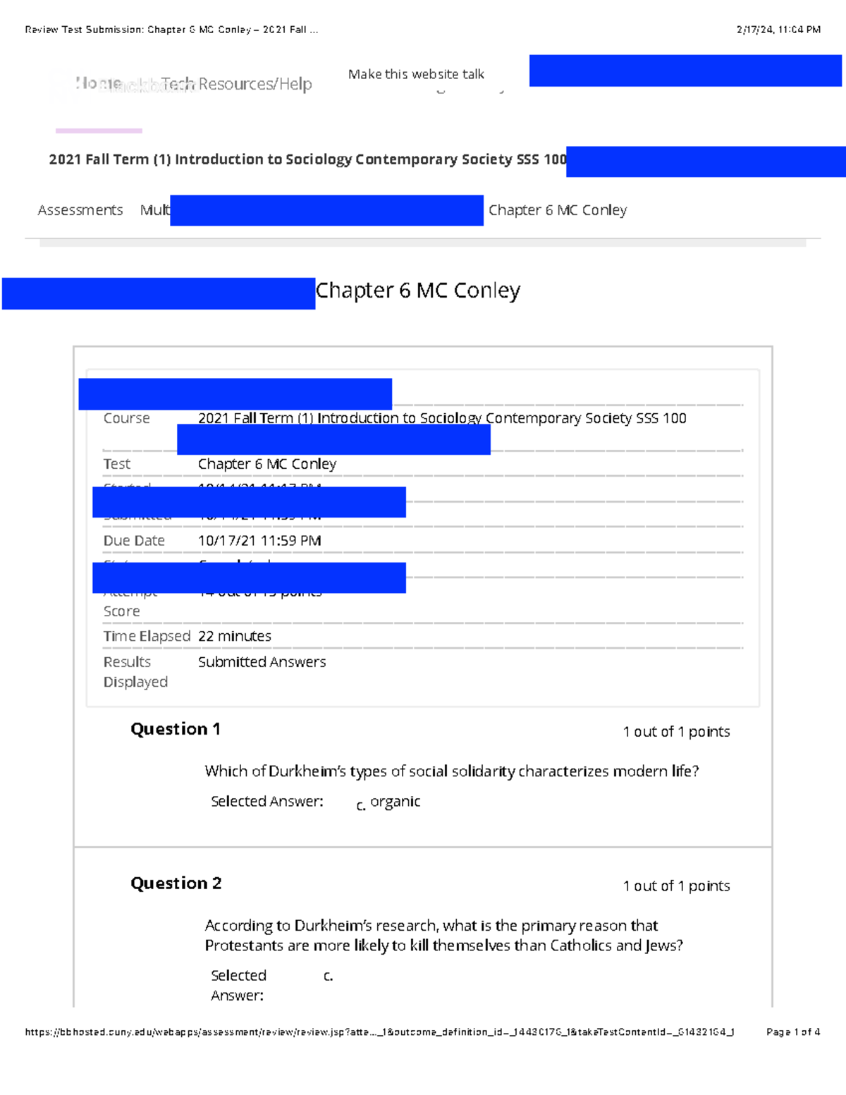 practice quiz Chapter 6 MC Conley – 2021 Fall - Review Test Submission ...