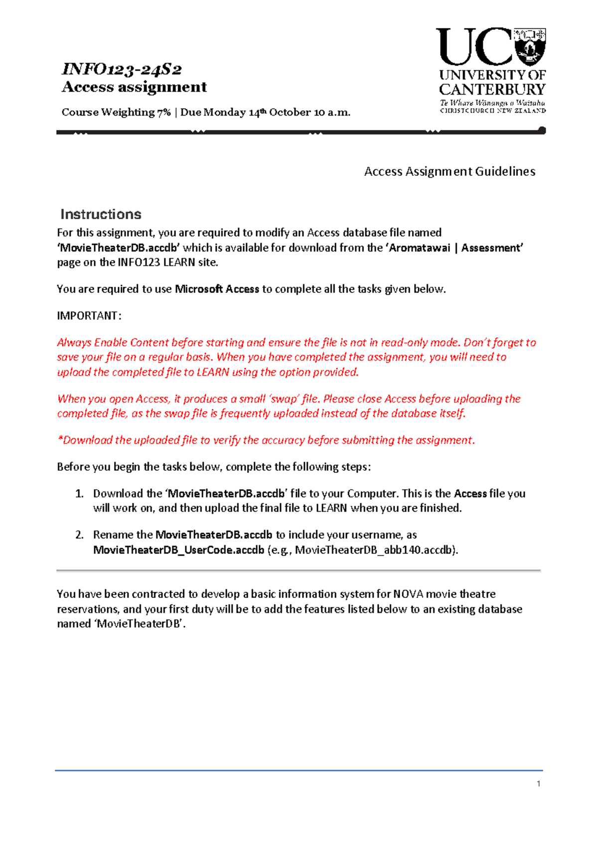 INFO123-24S2 Access Assignment - INFO123-24S Access assignment Course ...