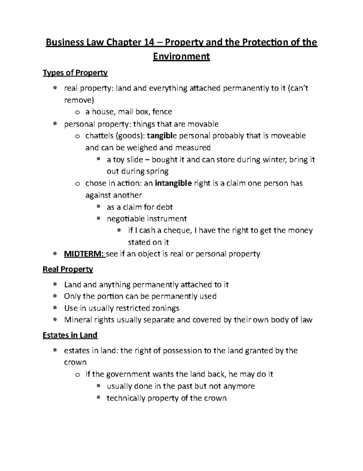 Business Law Chapter 14 - Property and Protection of the Environment ...