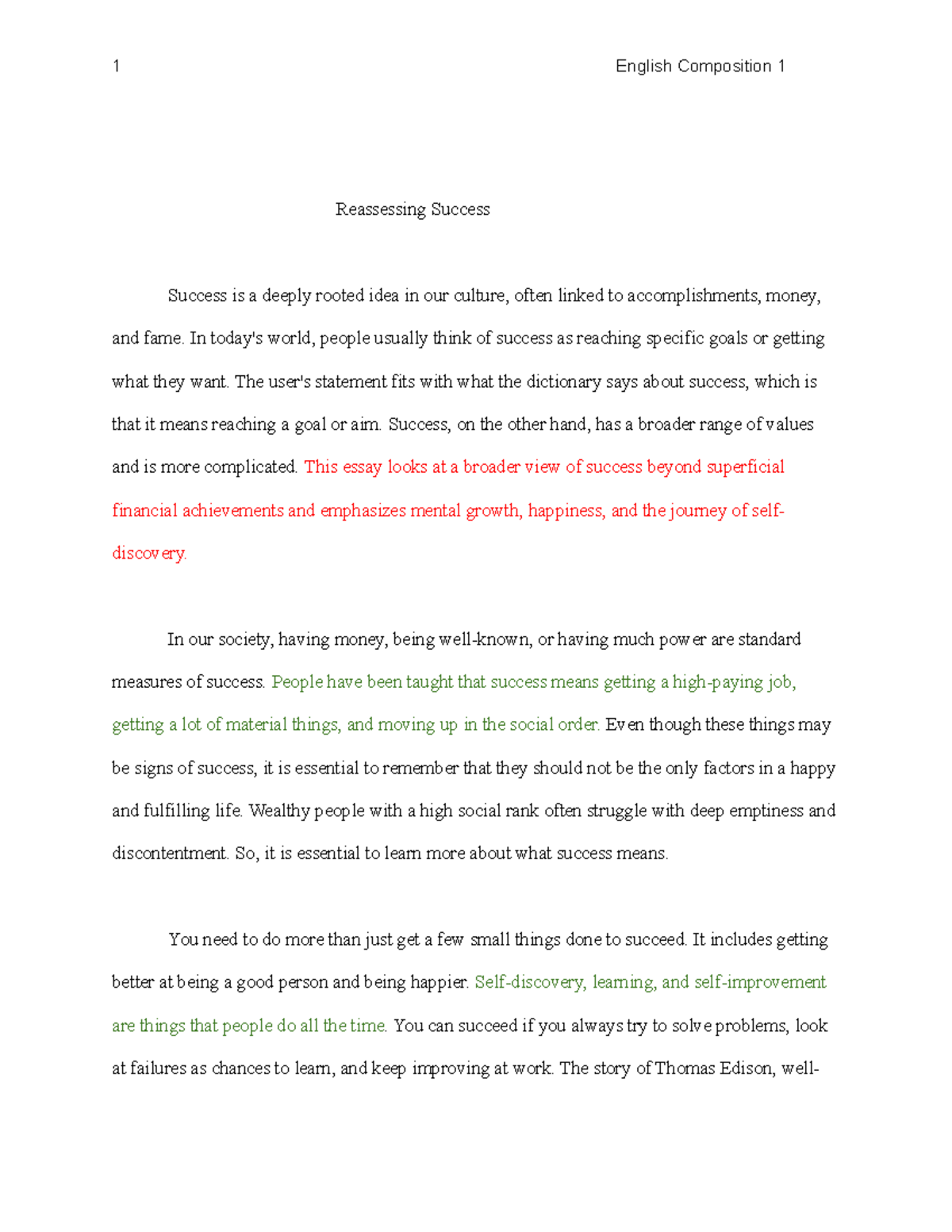 Sophia informative essay 1 - Reassessing Success Success is a deeply ...