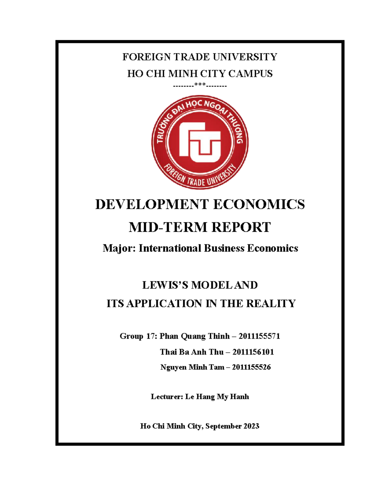 Group 17 - Topic 6 - Report - FOREIGN TRADE UNIVERSITY HO CHI MINH CITY CAMPUS -***- DEVELOPMENT ...