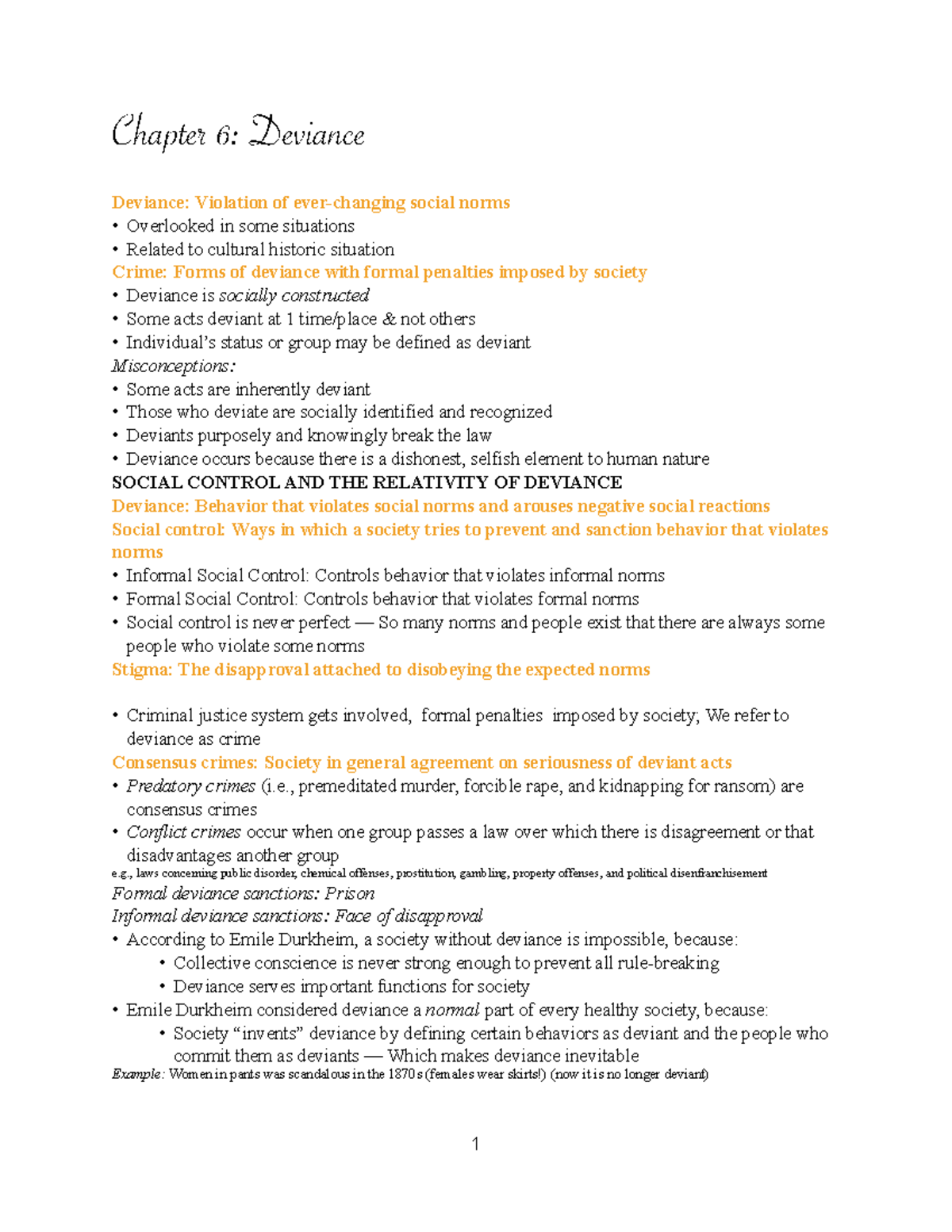 Chapter 6: Deviance - Chapter 6: Deviance Deviance: Violation of ever-changing social norms ...