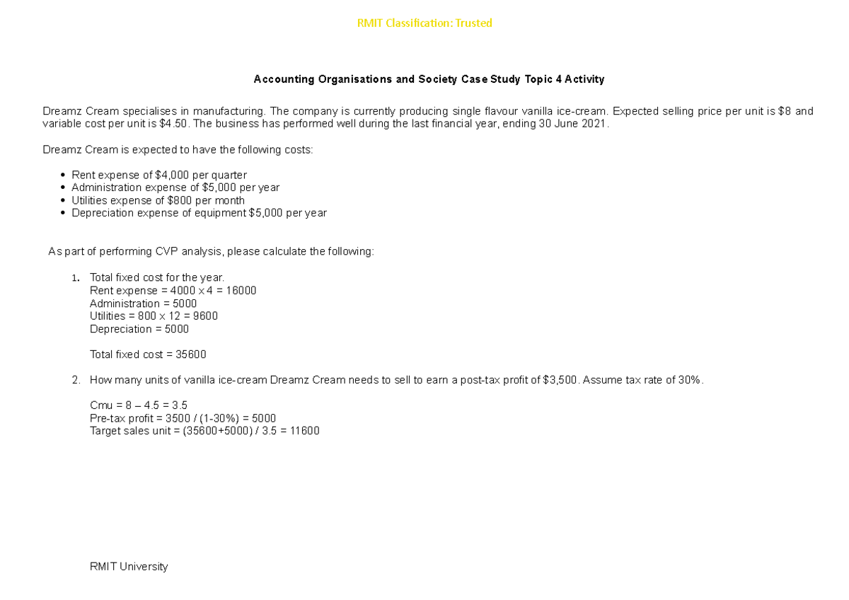 Topic 4 Reinforcement Activity - Accounting Organisations and Society ...