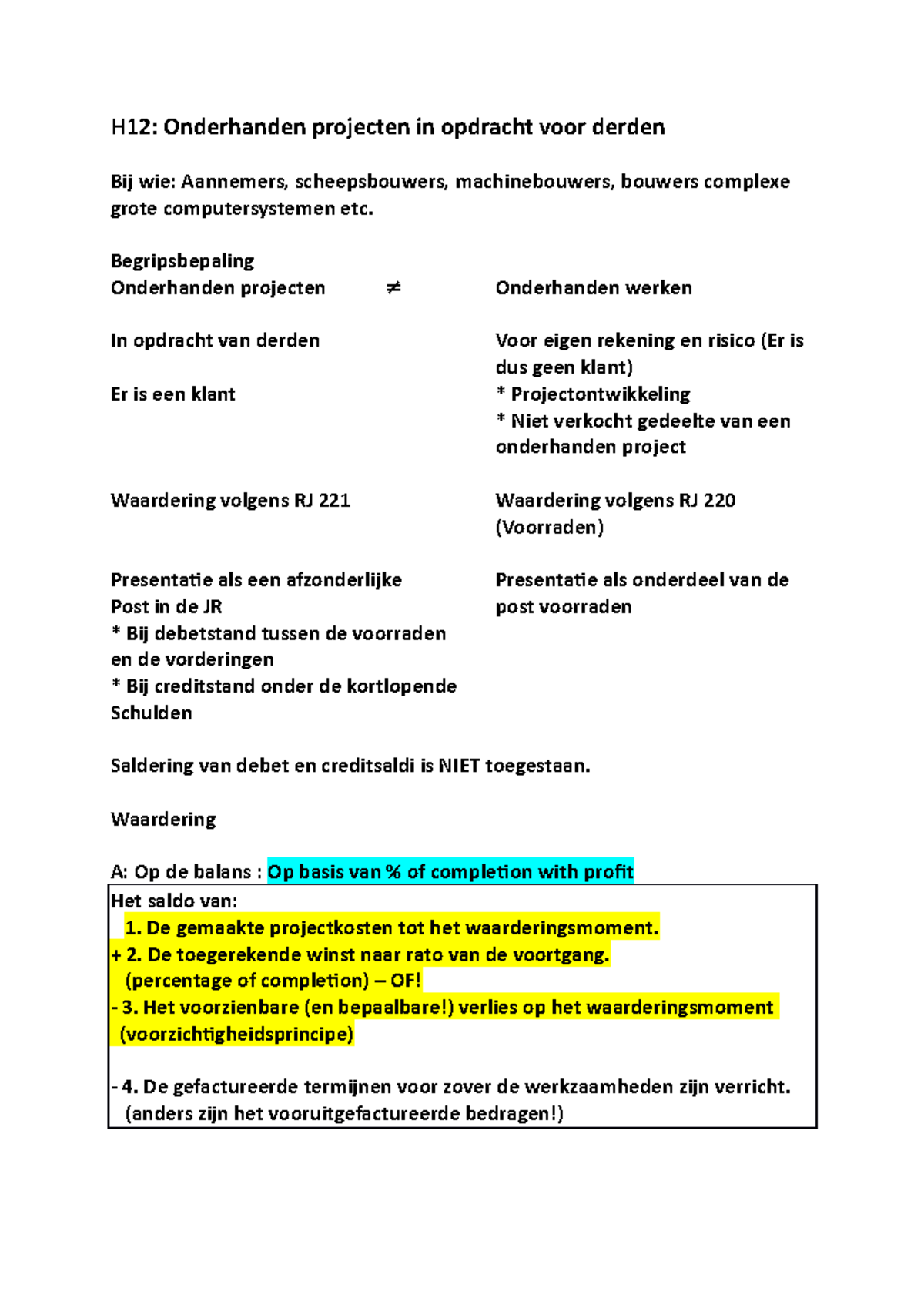 H12 Onderhanden projecten - Begripsbepaling Onderhanden projecten ≠ ...