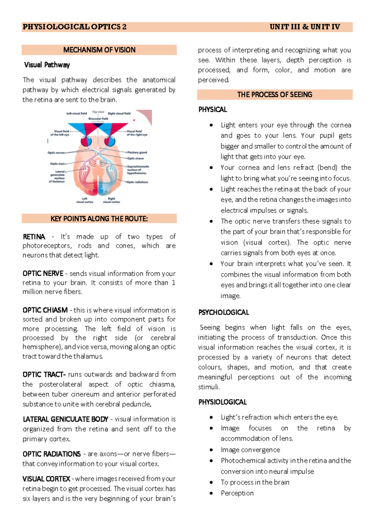 UNIT-III-UNIT-IV - UNIT-III-UNIT-IV - MECHANISM OF VISION Visual ...