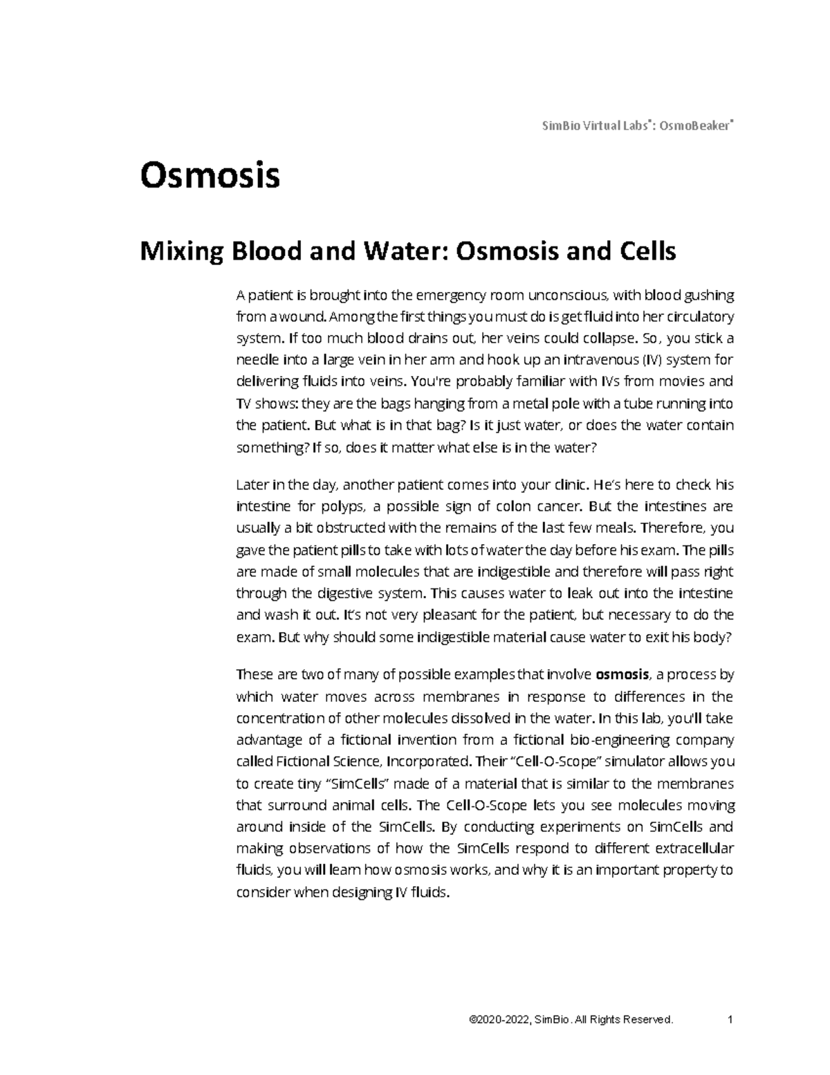 BIO1130 Osmosis and cells online simulab - SimBio Virtual Labs ...
