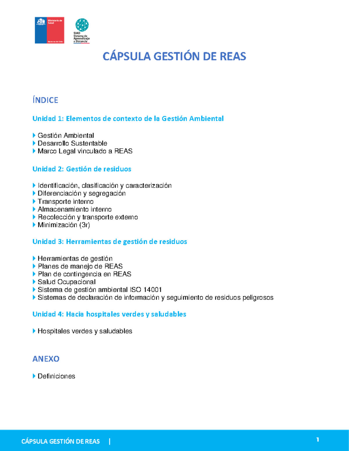 Curso REAS - ver. imprimible - CÁPSULA GESTIÓN DE REAS ÍNDICE Unidad 1 ...
