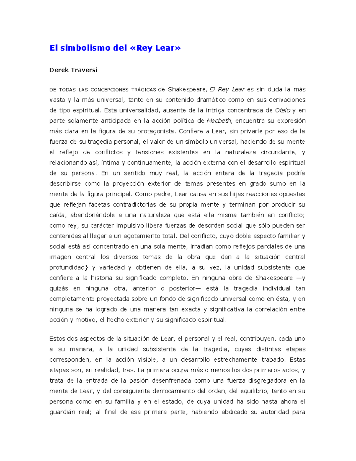 El simbolismo del Rey Lear - El simbolismo del «Rey Lear» Derek ...