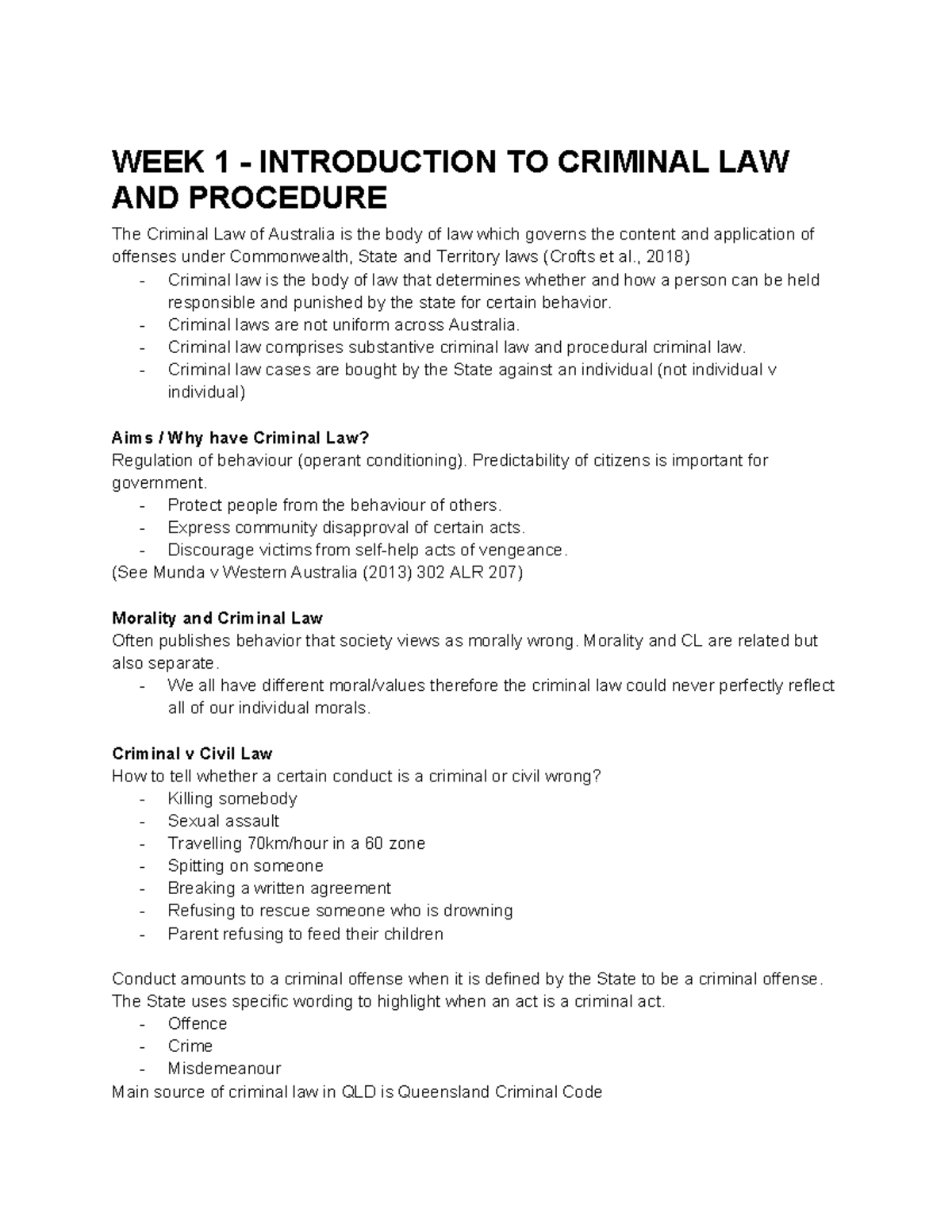 Llb106 Weeks 1 - 6 - WEEK 1 - INTRODUCTION TO CRIMINAL LAW AND ...