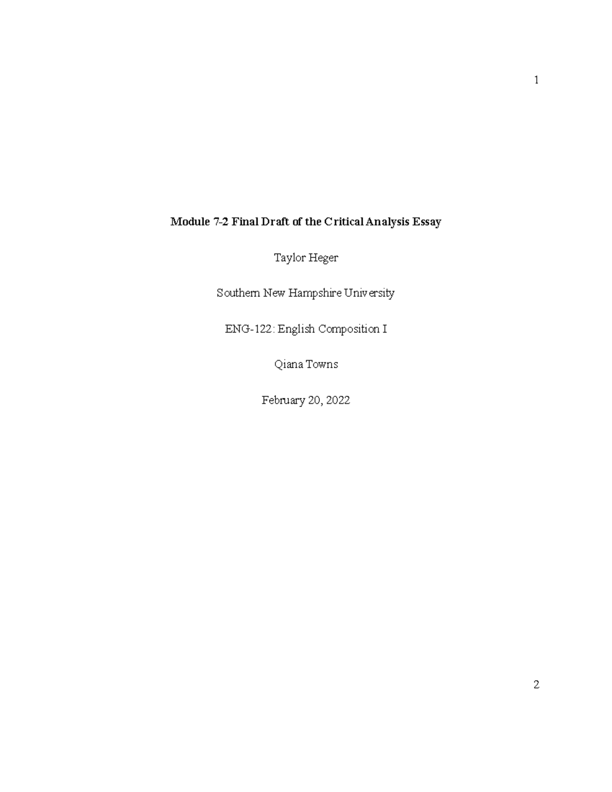 ENG 122 7-2 Final Draft - Module 7-2 Final Draft of the Critical ...