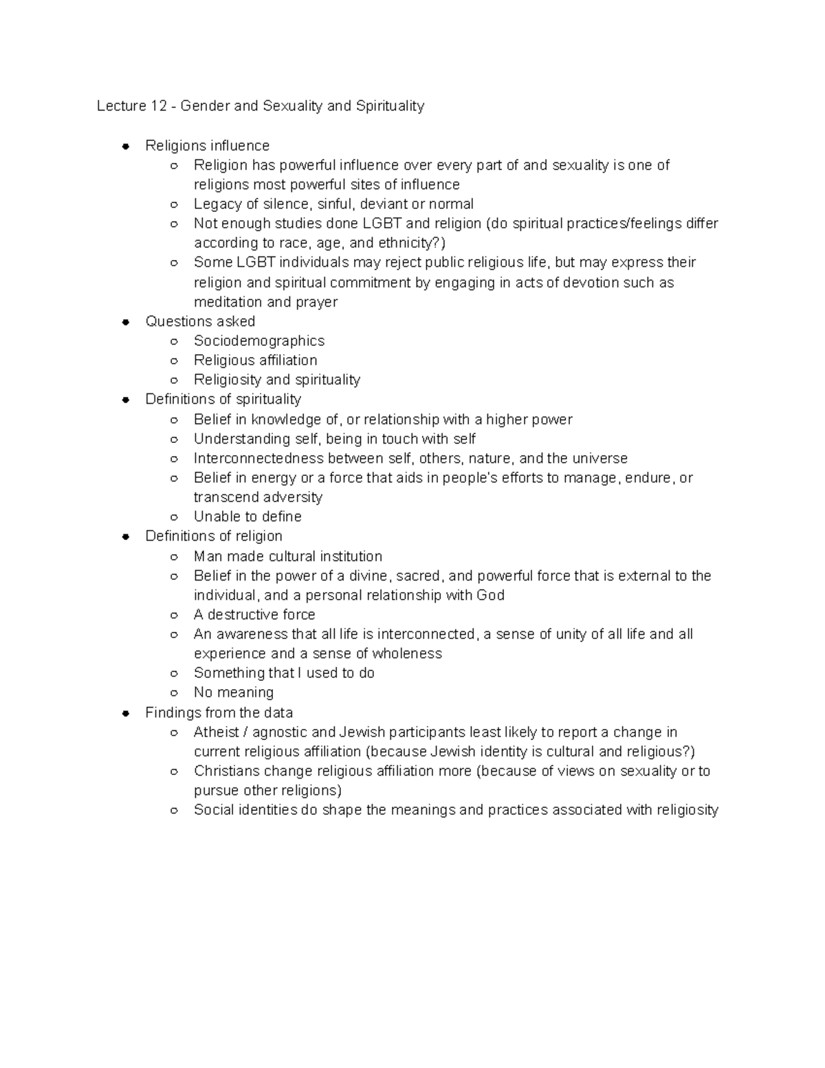 Lecture 12 Gender And Sexuality And Spirituality Lecture 12
