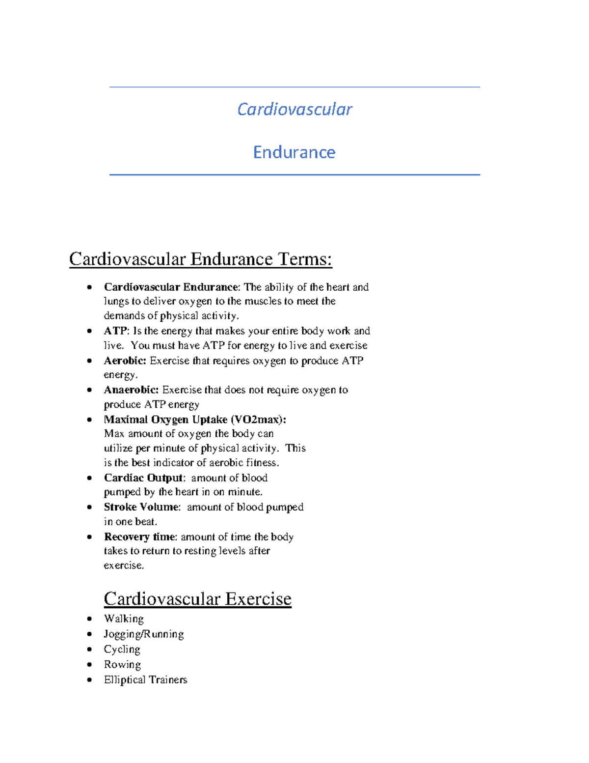 Cardiovascular Endurance - Cardiovascular Endurance Cardiovascular ...