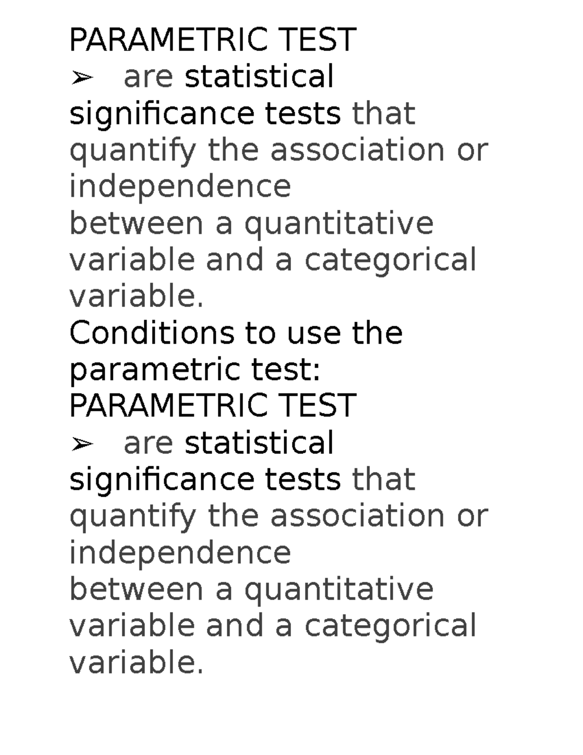 Parametric TEST - 0...... - PARAMETRIC TEST are statistical ...