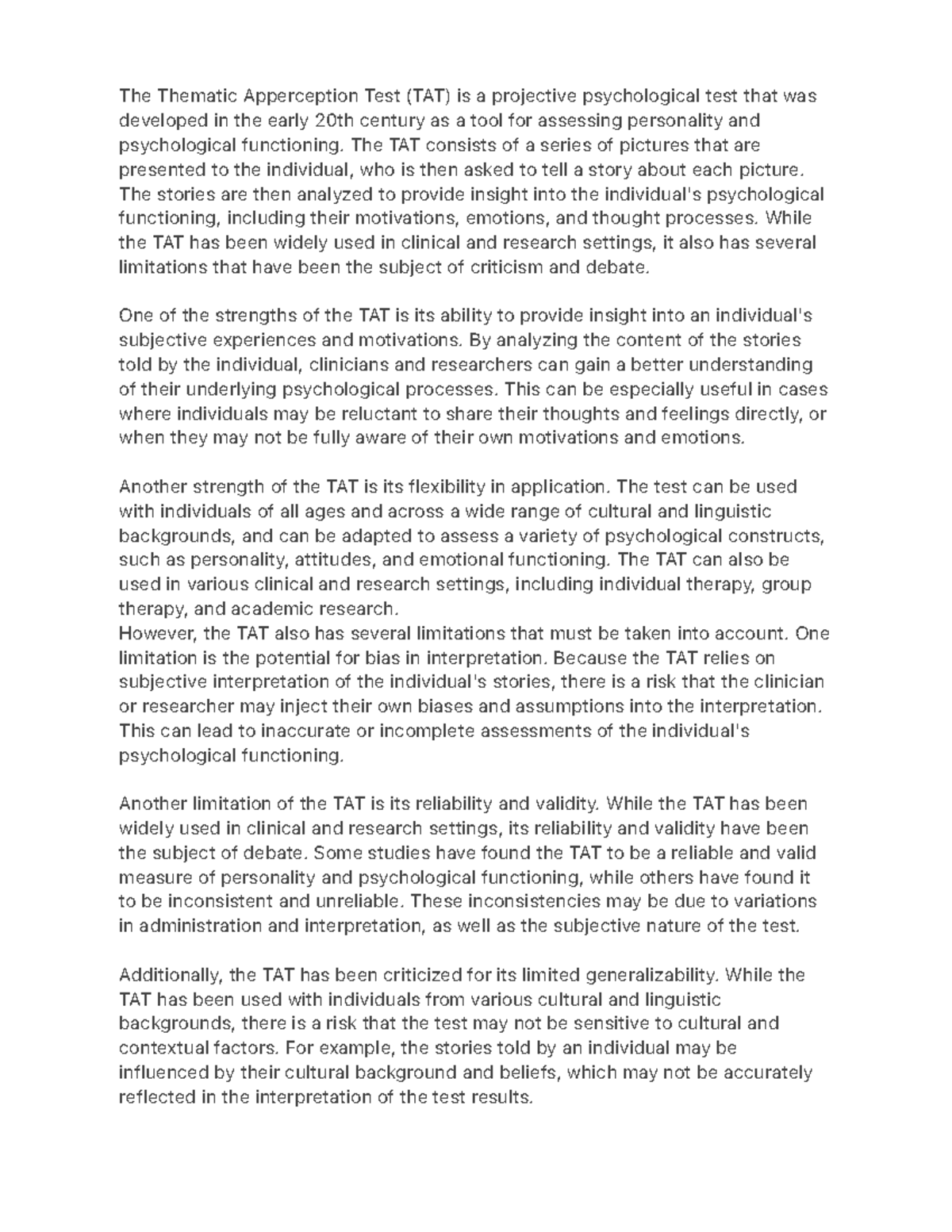 The Thematic Apperception Test (TAT) is a projective psychological ...