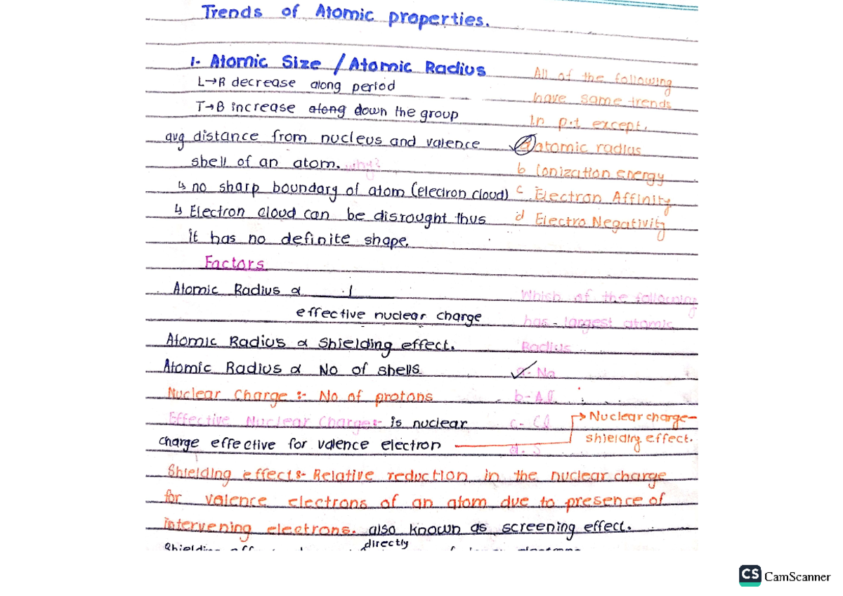 Trends in periodic table (part 1) (lecture notes) - Trends of Atomic ...