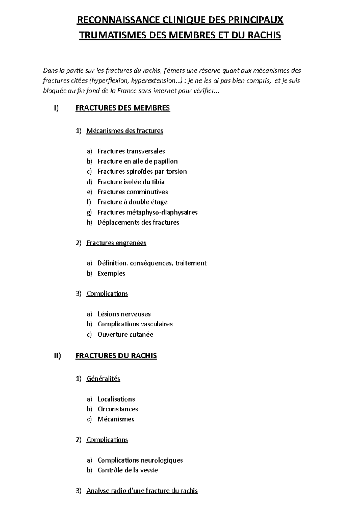 Traumatismes des membres et du Rachis - RECONNAISSANCE CLINIQUE DES ...