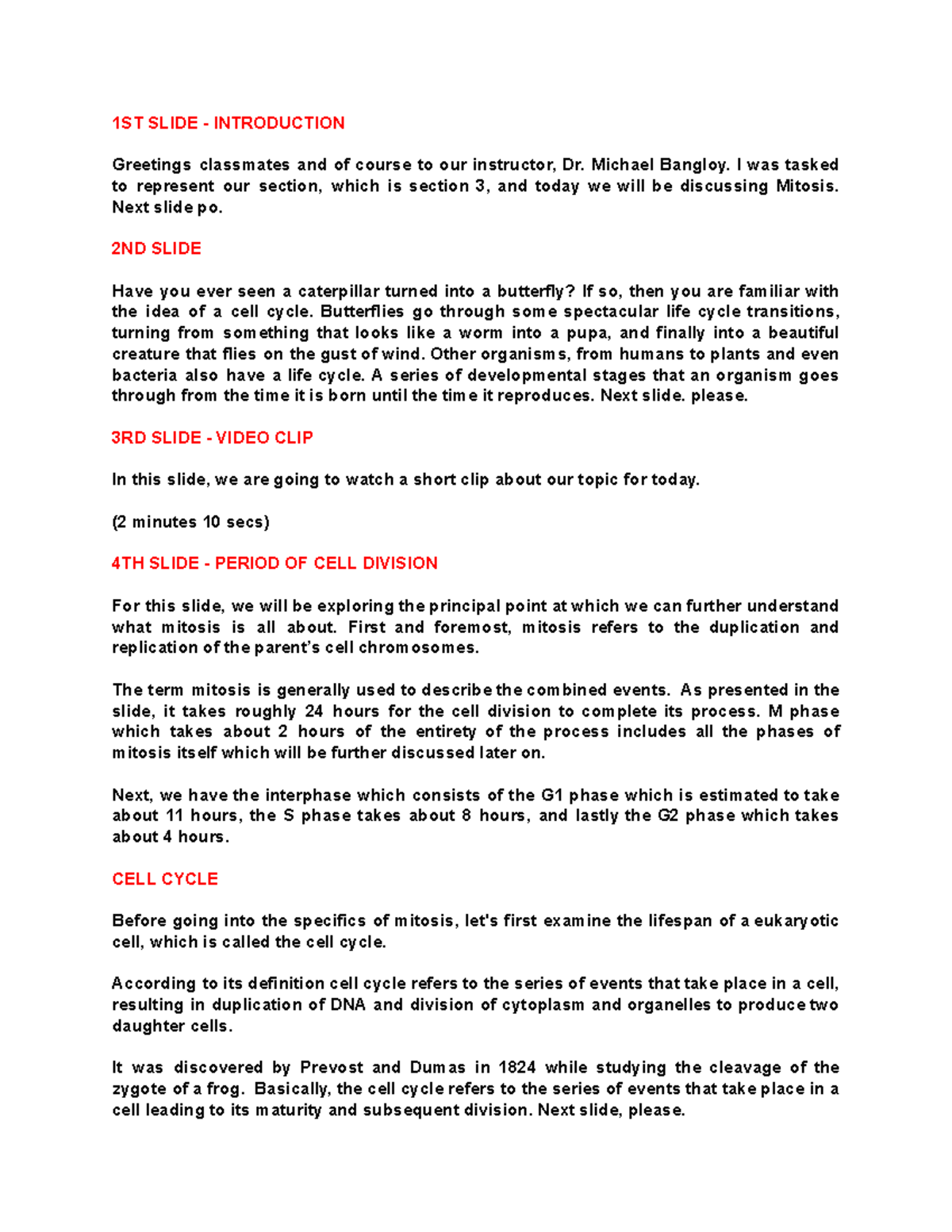 Mitosis.Mitosis - 1ST SLIDE - INTRODUCTION Greetings classmates and of ...