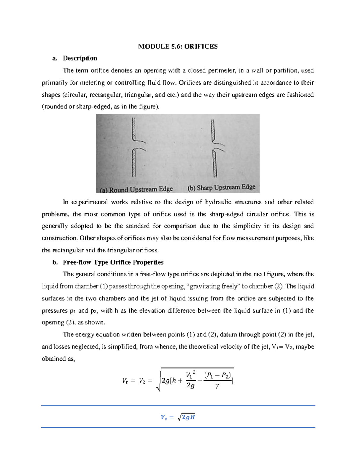 Module-56-orifice compress - MODULE 5: ORIFICES a. Description The term ...
