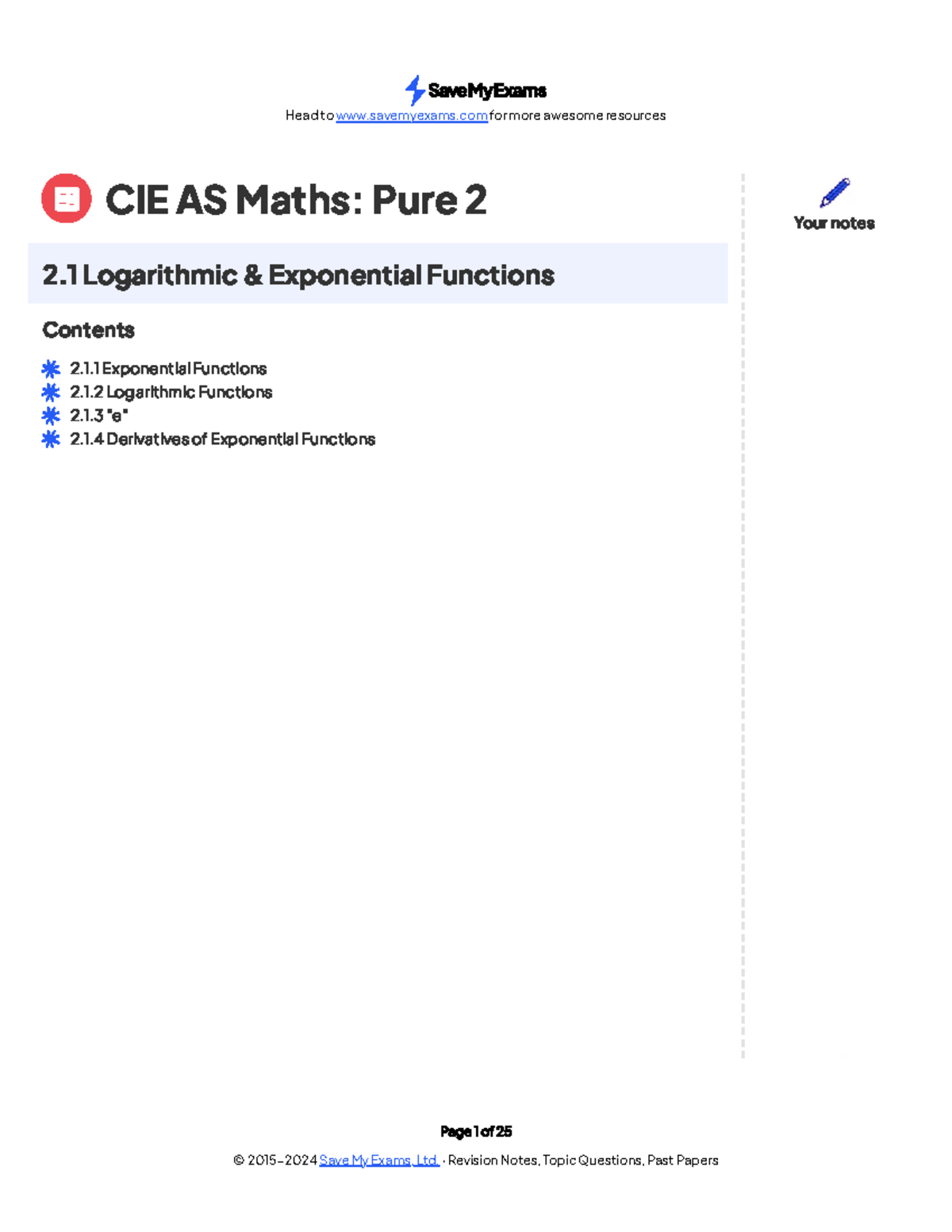 Logarithmic Graph - Page 1 of 25 CIE AS Maths: Pure 2 2 Logarithmic ...