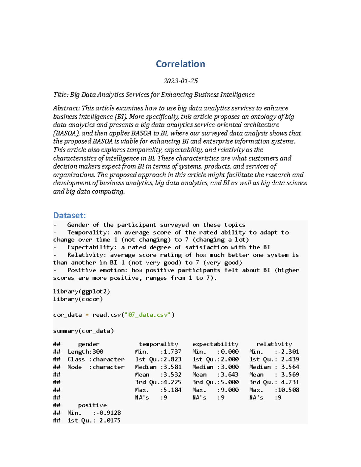 07 lab - assignment 7 - Correlation 2023-01- Title: Big Data Analytics Services for Enhancing ...
