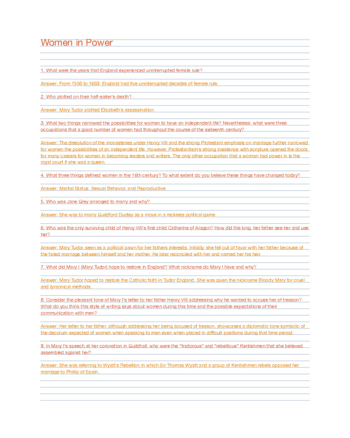 Women in Power Questions - Women in Power What were the years that ...