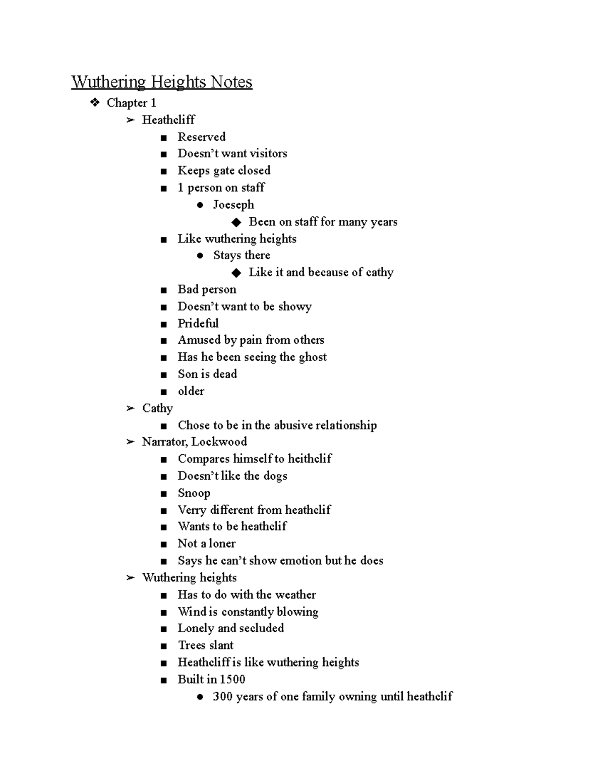 Wuthering Heights Notes - Lockwood is listening to nellys story In an ...