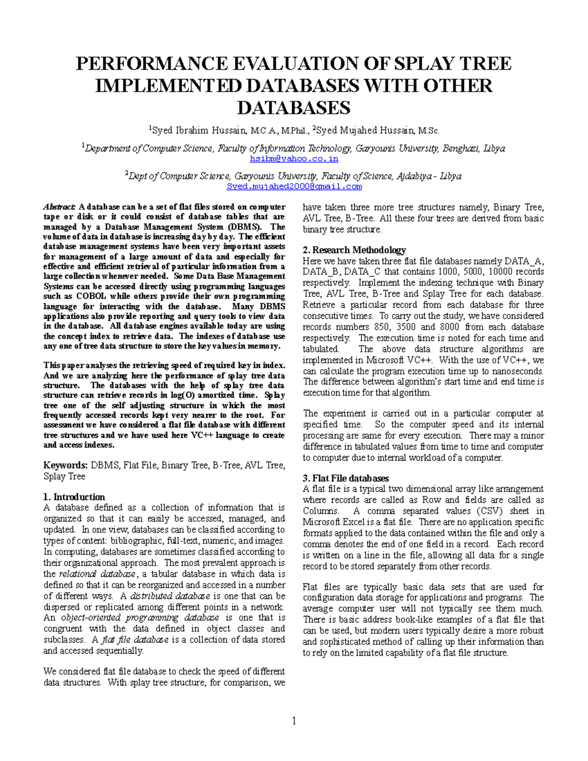 Performance Evaluation OF Splay TREE Implemented Databases WITH Other Databases(Camera Ready ...