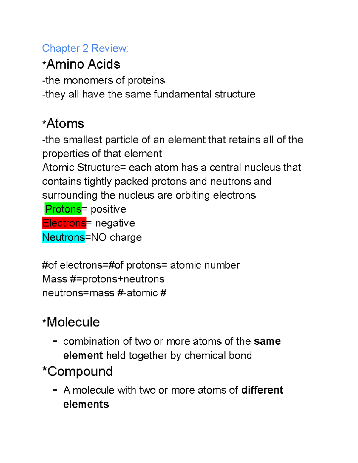 Chapter 2 Review - Study notes based on a lecture. - Chapter 2 Review ...