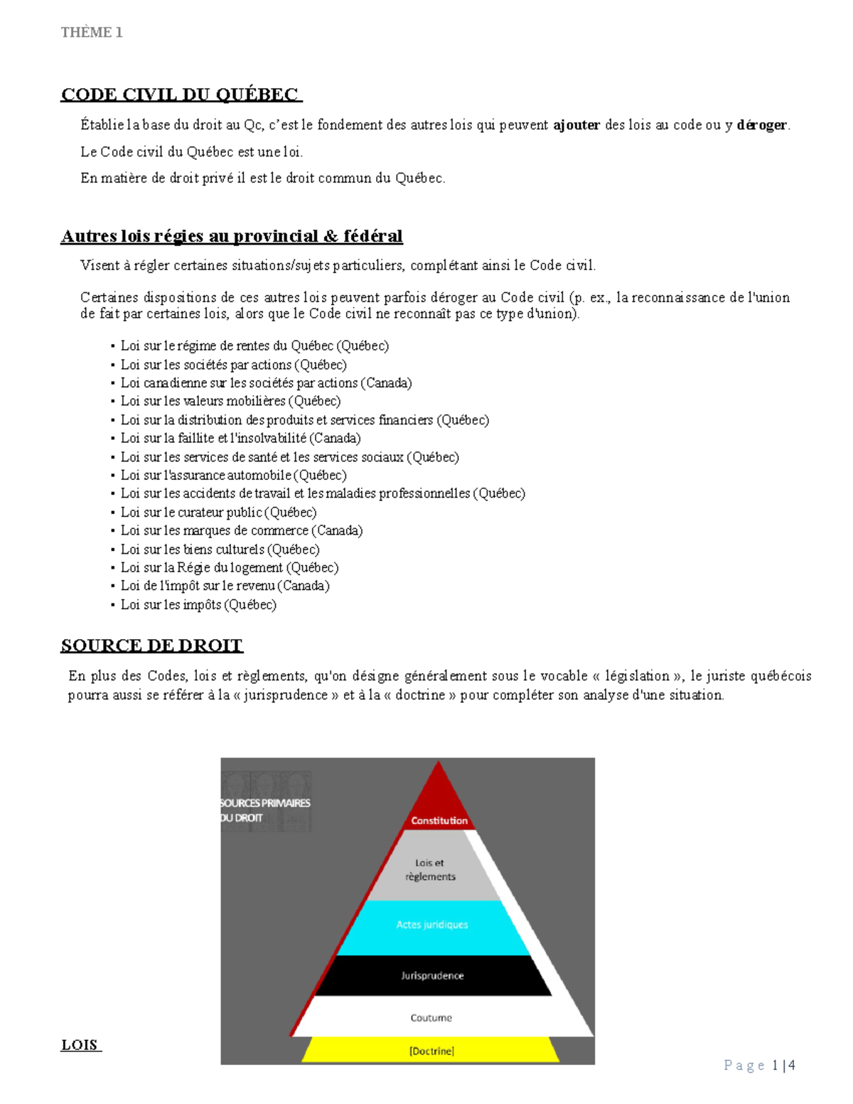 CODE Civil DU Québec - Notes de cours 1 - CODE CIVIL DU QUÉBEC Établie ...