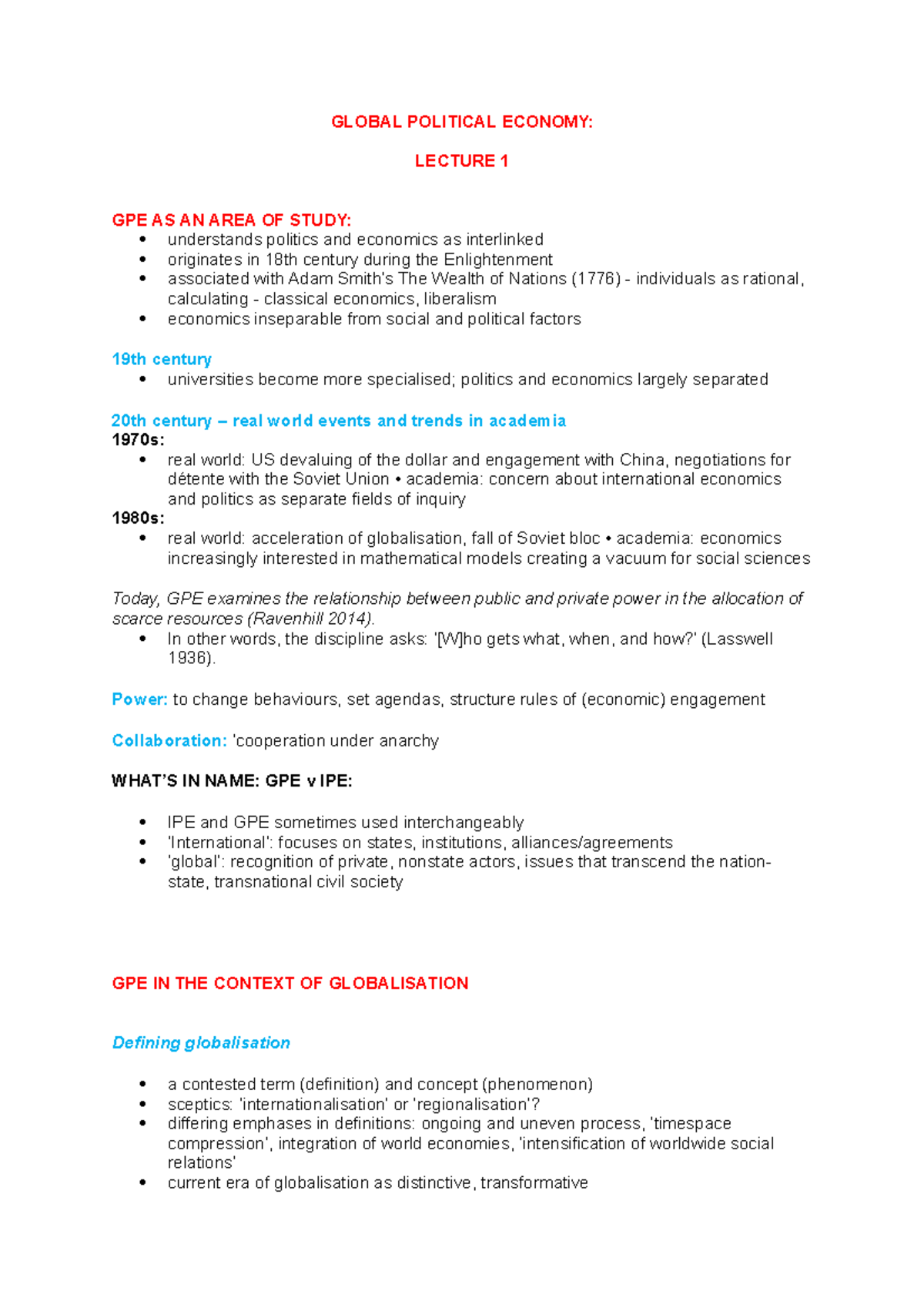 Global Political Economy LEC 1 - GLOBAL POLITICAL ECONOMY: LECTURE 1 ...