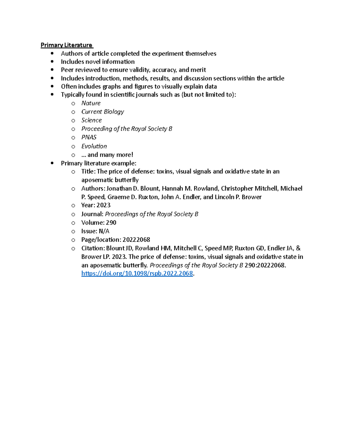 Scientific Literature Guide - Primary Literature Authors of article ...