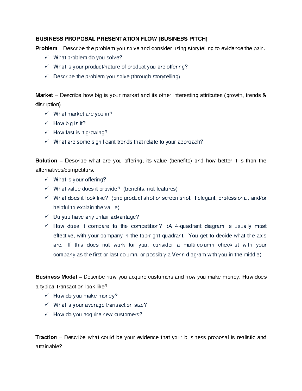 Business Pitch Guide 1 - BUSINESS PROPOSAL PRESENTATION FLOW (BUSINESS ...