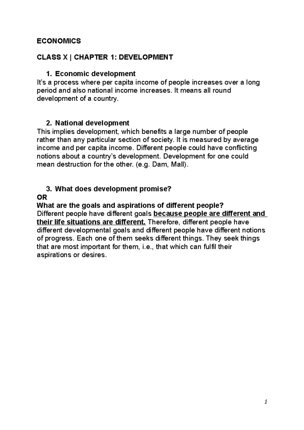 2021 class 10 eco development - ECONOMICS CLASS X | CHAPTER 1 ...