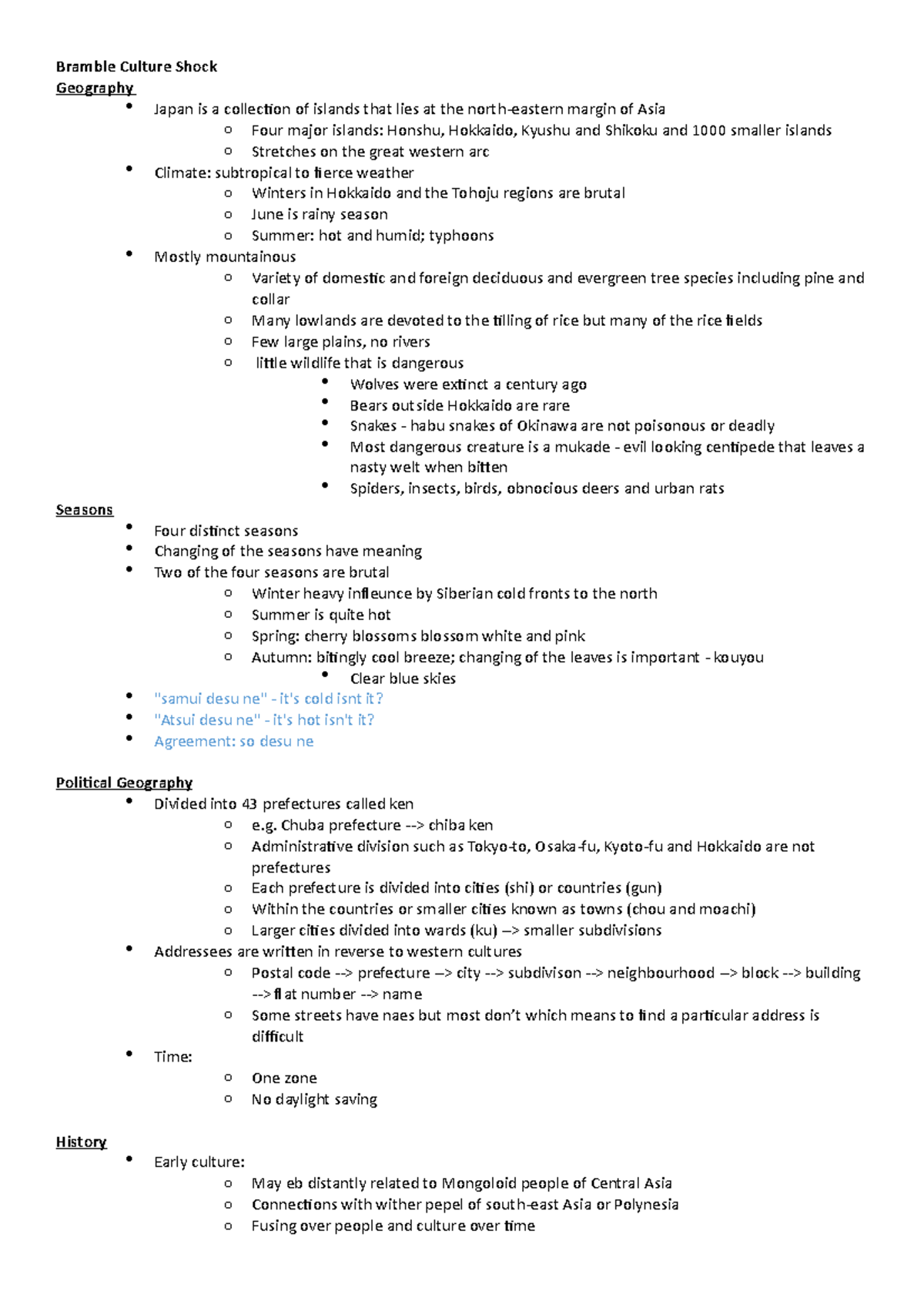 Japanese Laguage and Culture Readings - Bramble Culture Shock Geography ...