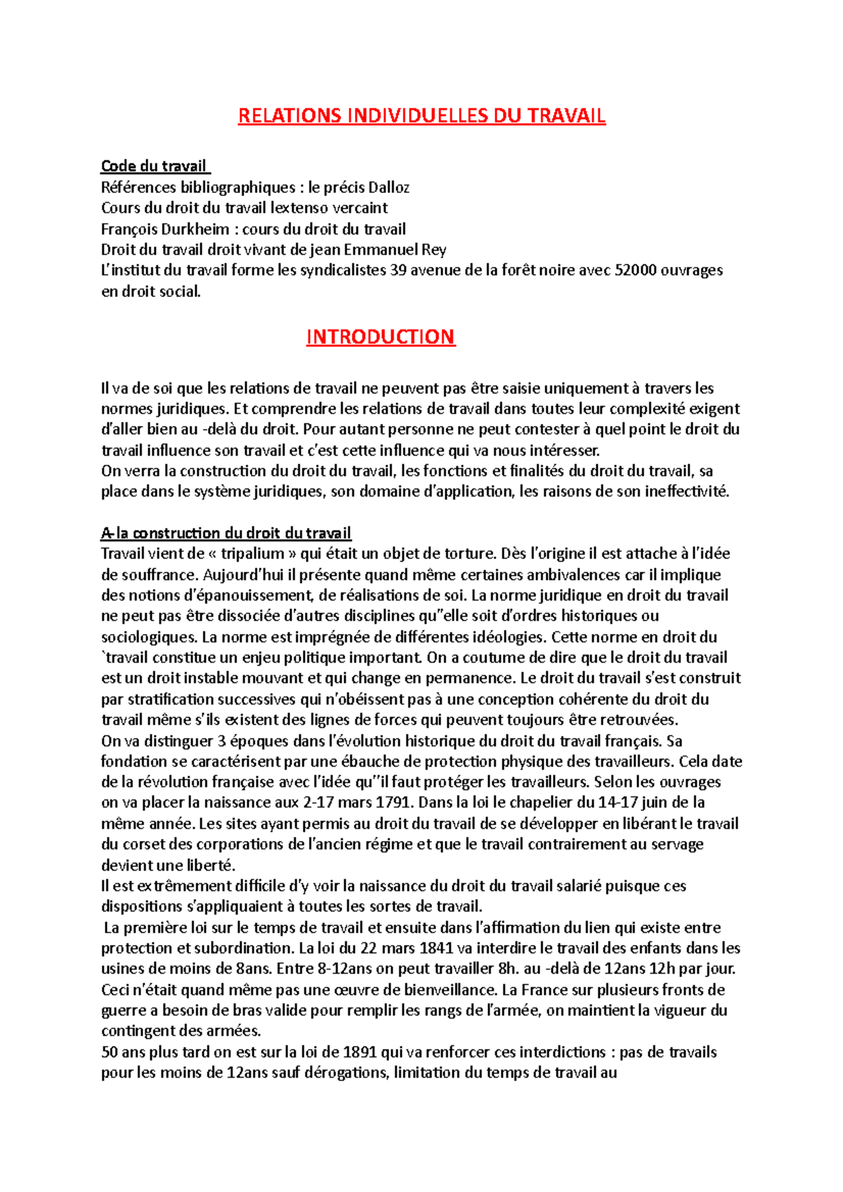 Relations Individuelles DU Travail - RELATIONS INDIVIDUELLES DU TRAVAIL Code du travail ...
