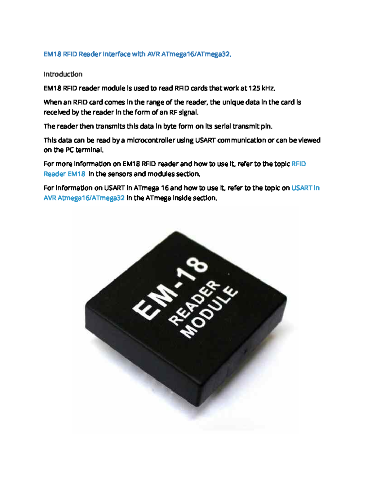 Rfid2 - Rfid - EM18 RFID Reader Interface with AVR ATmega16/ATmega32. Introduction EM18 RFID ...