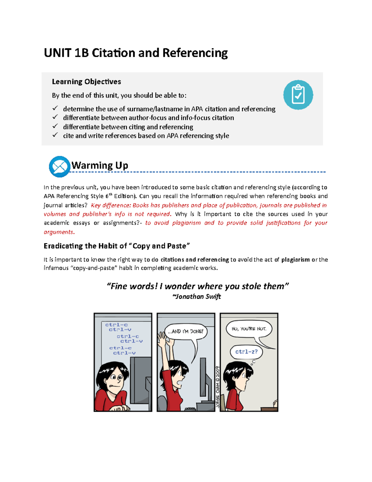 Unit 1B Citation and Referencing - UNIT 1B Citation and Referencing ...