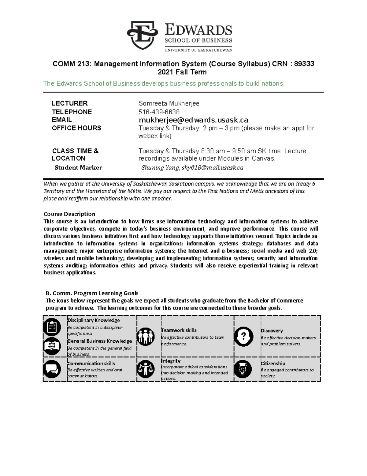 Comm 307 Syllabus - COMM 213: Management Information System (Course ...