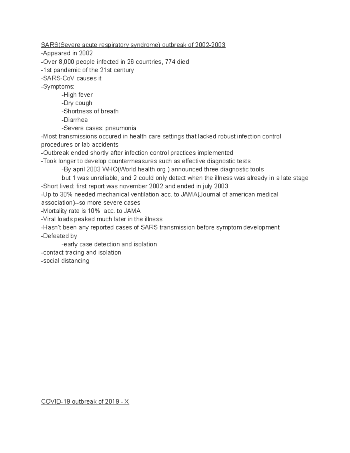 Spring 2020-SCI36000-Final Report Notes - SARS(Severe acute respiratory ...