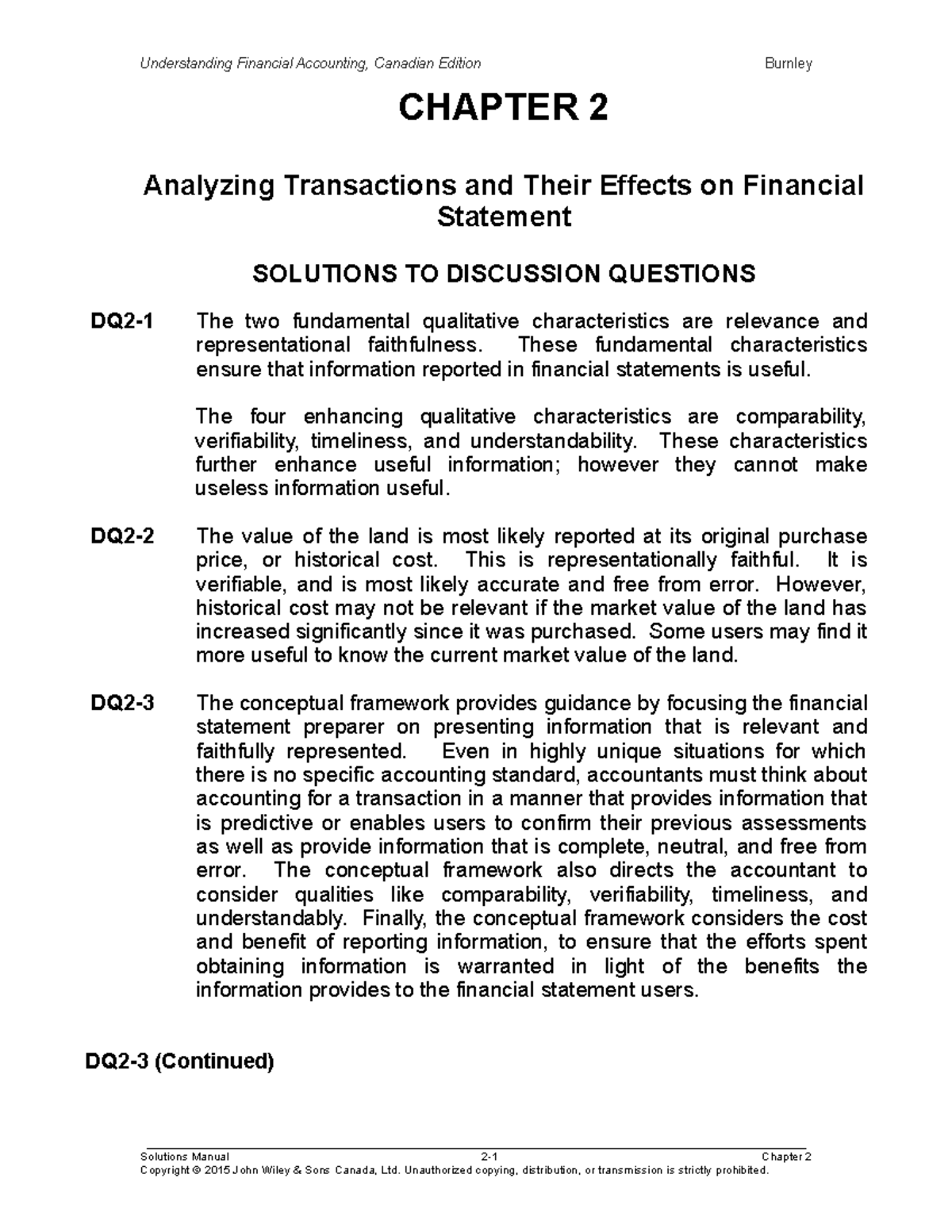 Burnleysm 02 - Solutions for Chapter 2 textbook questions - CHAPTER 2 Analyzing Transactions and ...