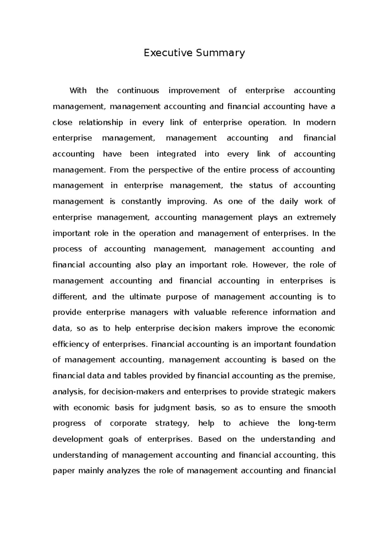 Executive Summary - Executive Summary With the continuous improvement ...