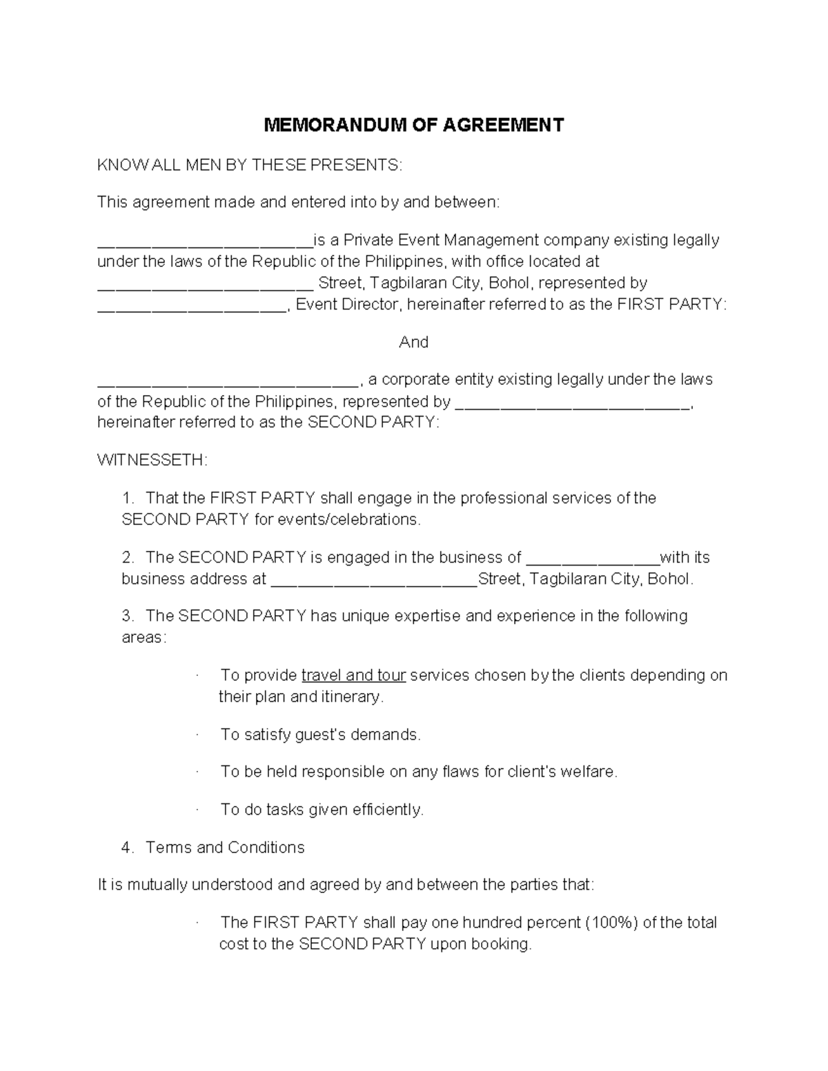 memorandum of agreement format layout complete details with signatures ...