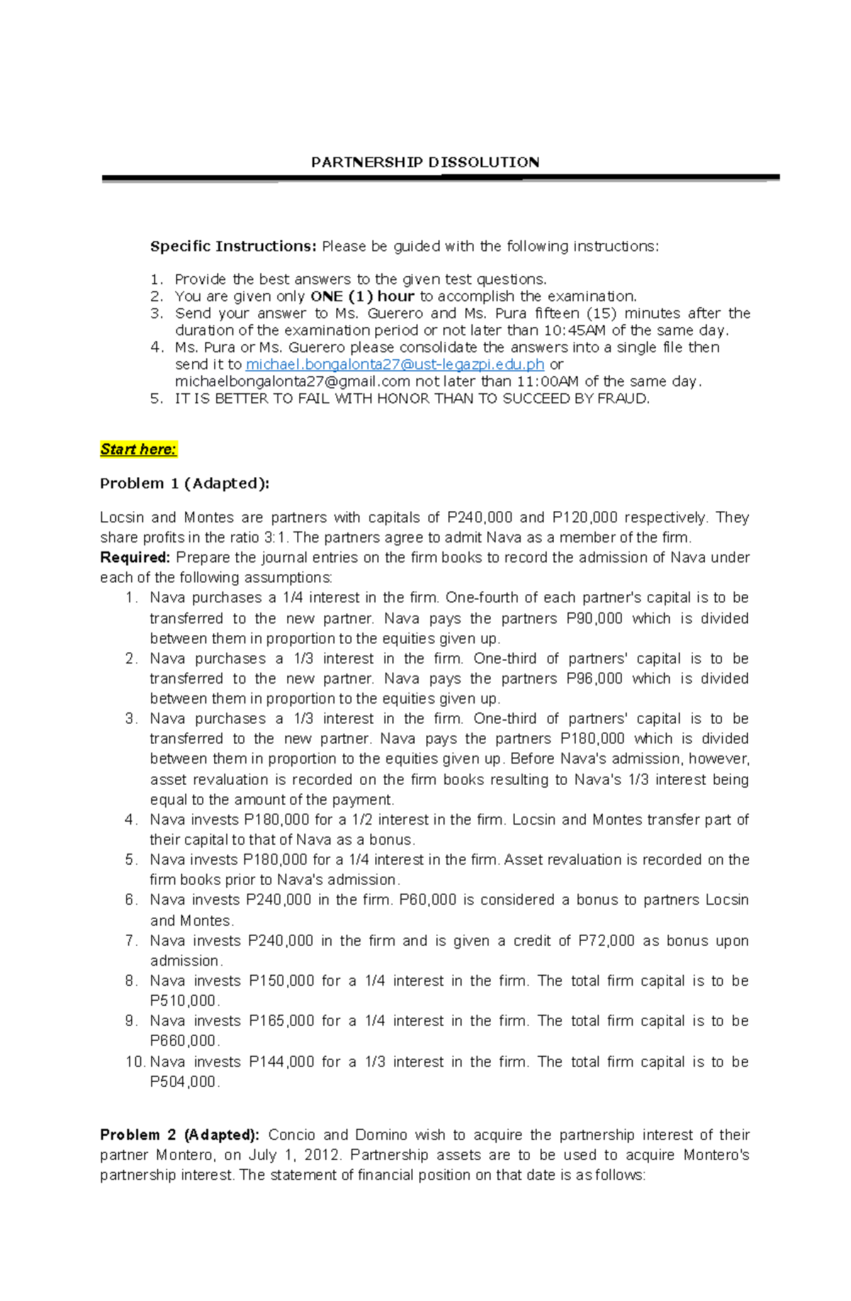 Partnership Dissolution - PARTNERSHIP DISSOLUTION Specific Instructions ...