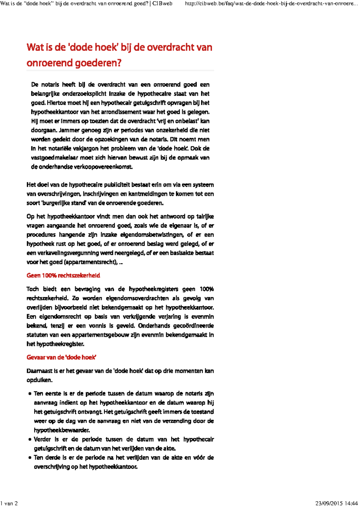 Wat is de dode hoek bij de overdracht van onroerend goed CIBweb ...