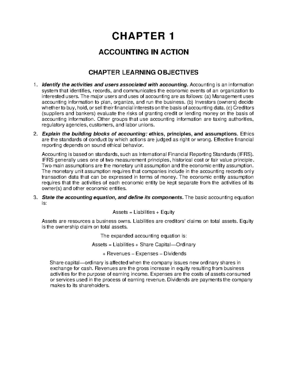 Chapter 1 accounting in action - CHAPTER 1 ACCOUNTING IN ACTION CHAPTER LEARNING OBJECTIVES ...