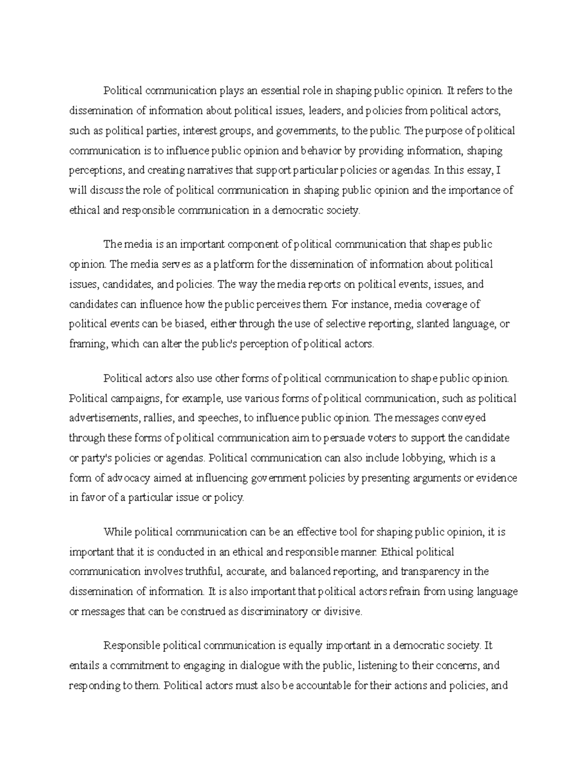 The Role of Political Communication in Shaping Public Opinion - Essay ...
