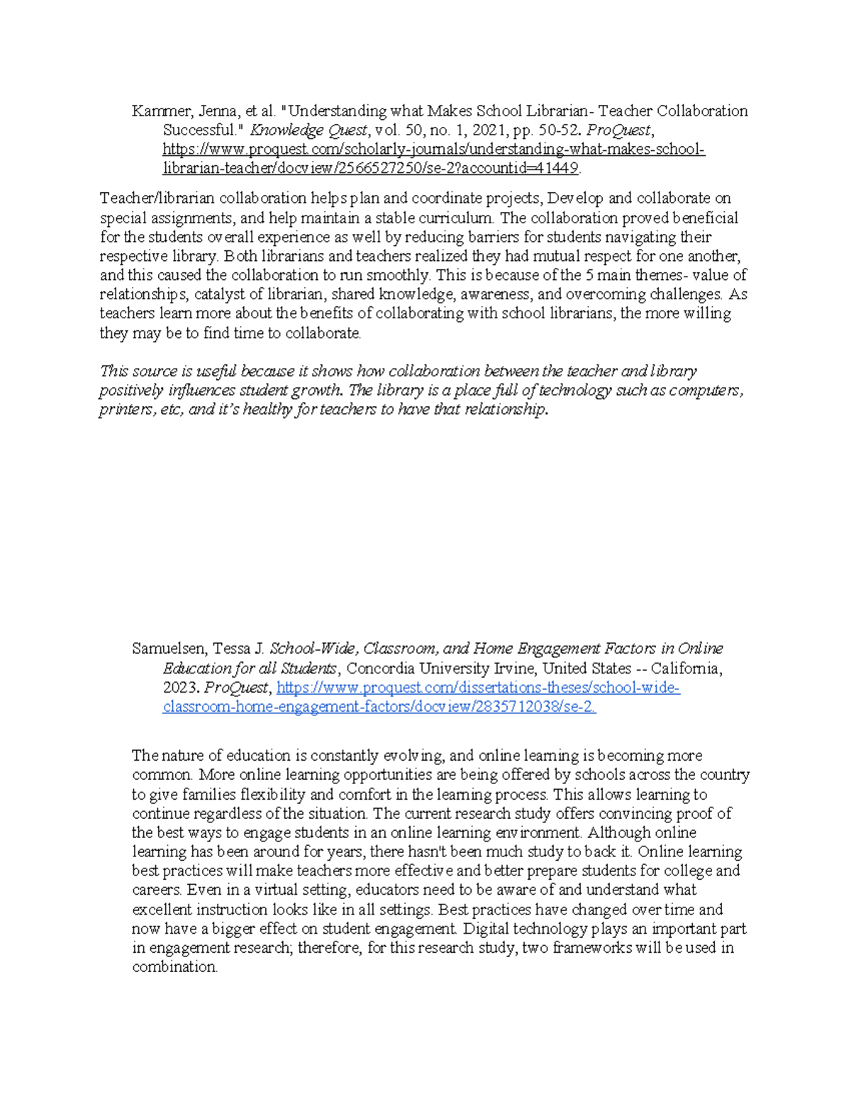 Annotated bibliography zachary easterling - Kammer, Jenna, et al ...