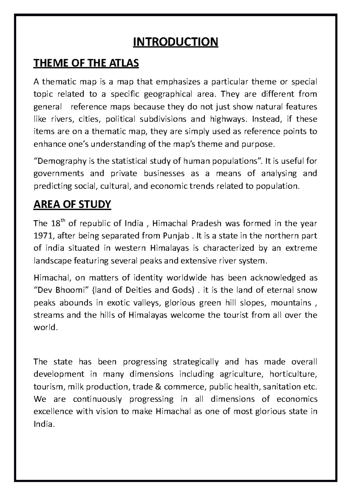 GIS HP A - assignment - INTRODUCTION THEME OF THE ATLAS A thematic map ...